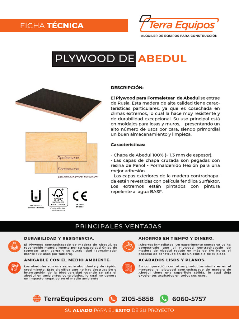 Ficha Tecnica Plywood de Abedul 1 | Descargar gratis PDF | Madera