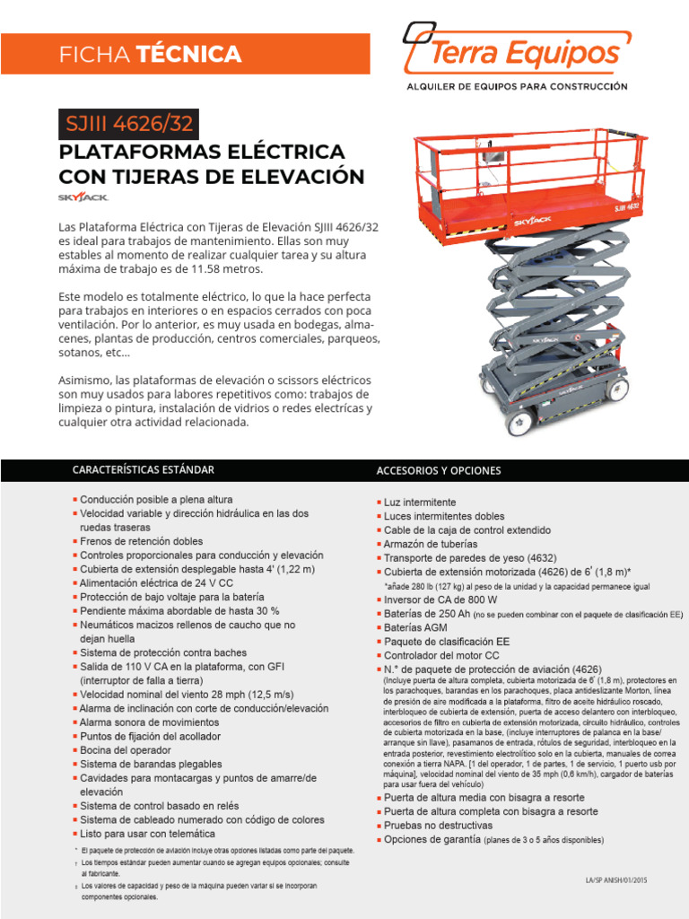 Ficha Tecnica Plataforma de Elevacion Con Tijeras de Elevacion Sjiii4626 32 | Descargar gratis ...