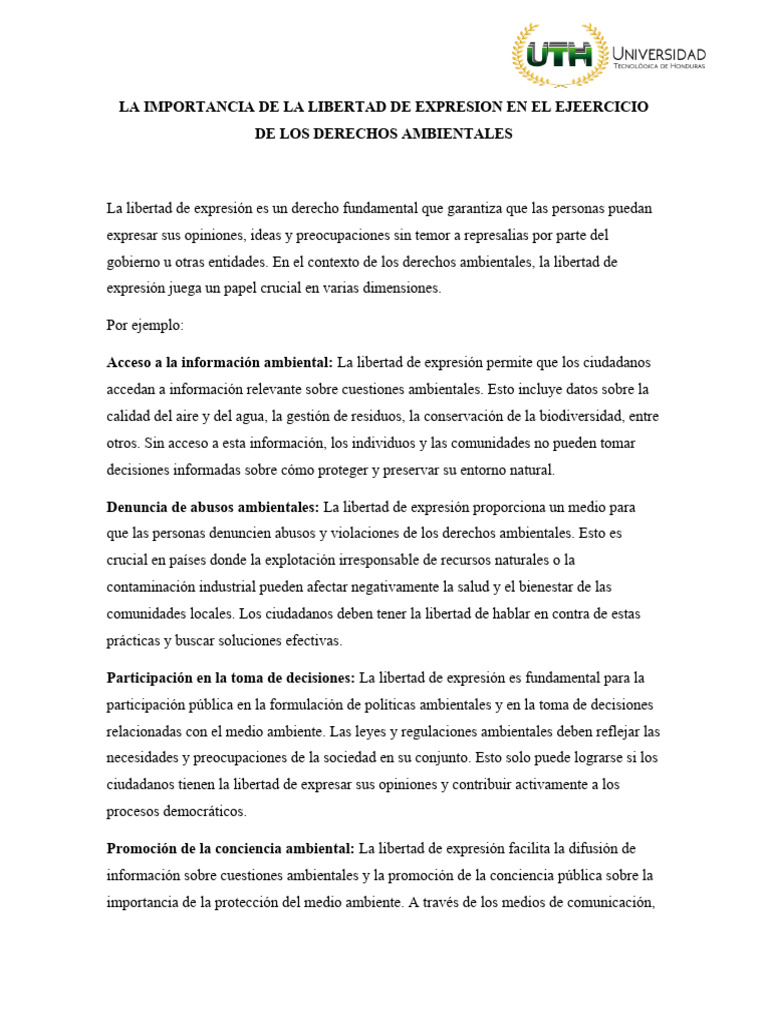 La Importancia De La Libertad De Expresion En El Ejeercicio De Los