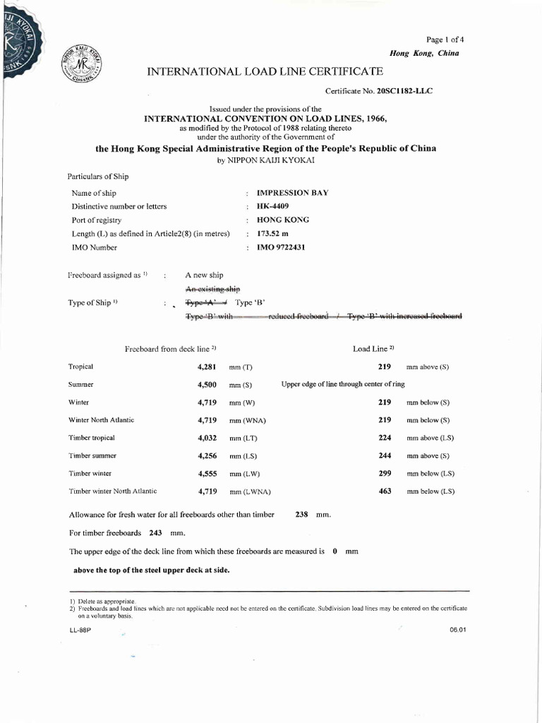 1.6 International Load Line Cert. | PDF | Shipping | Ships