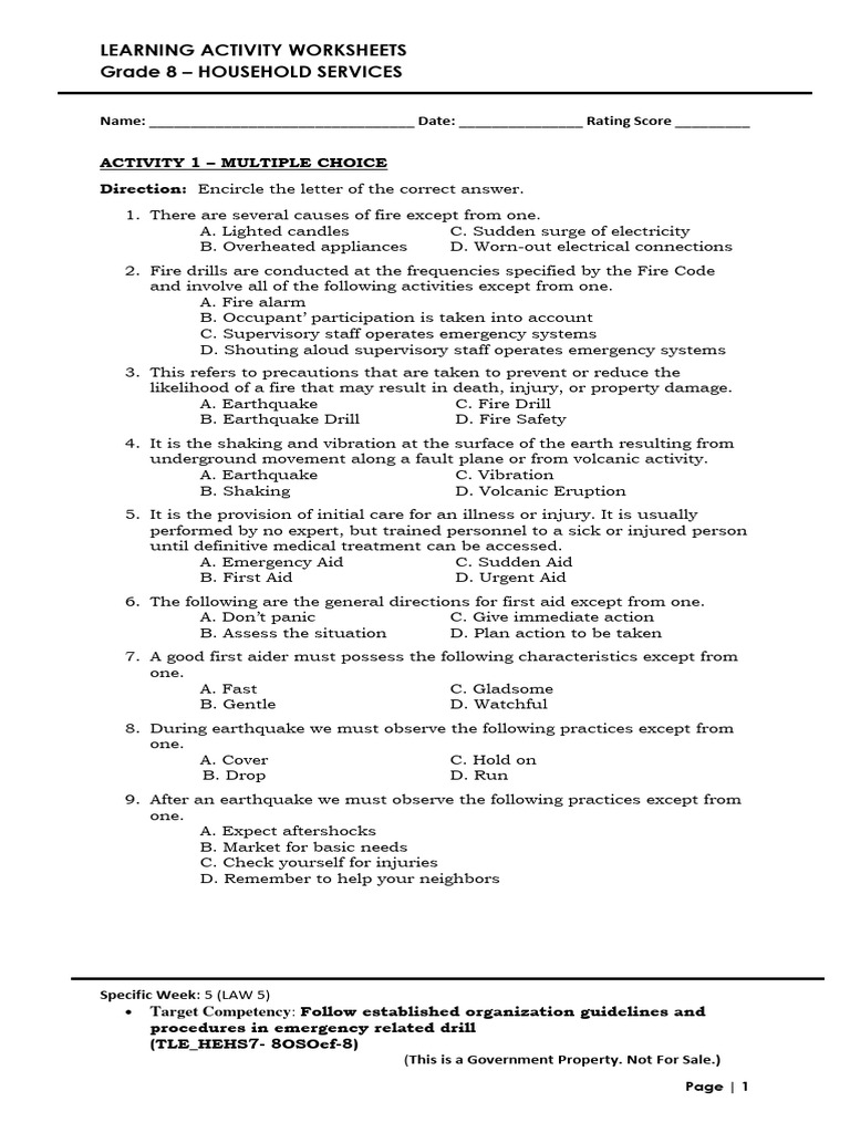 TLE-G8 HOUSEHOLD SRVC LAW Week 5 | PDF | First Aid | Emergency
