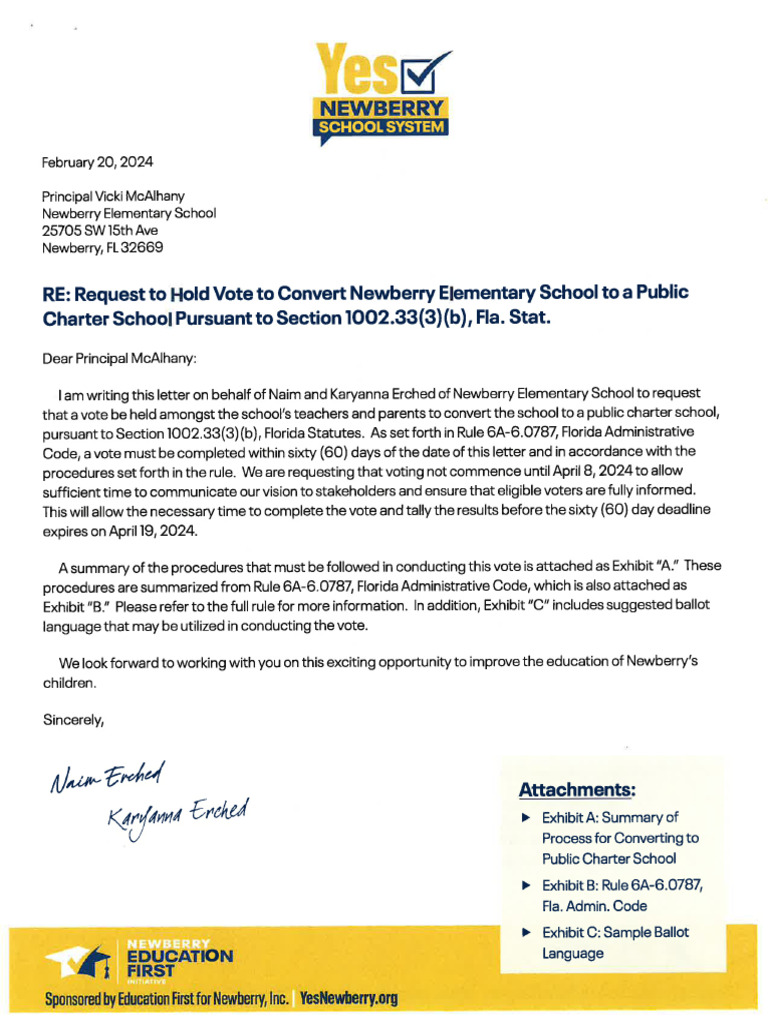 Charter Conversion Letter to Principal McAlhany | PDF