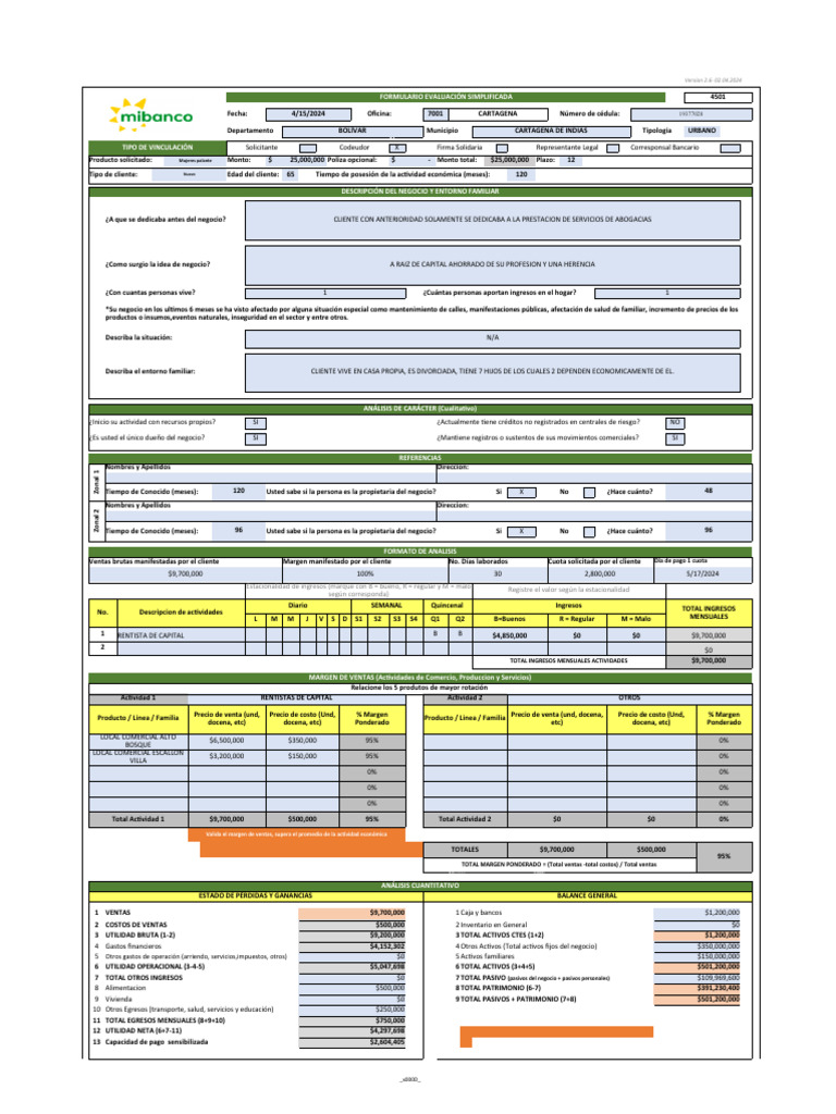 Formulario Evaluación Simplificada 4501 | PDF | Crédito | Finanzas y dinero