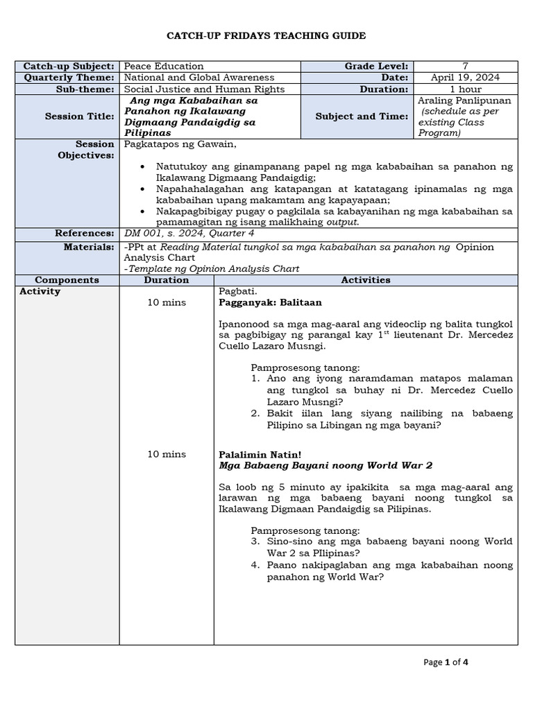 GR 7 Peace Educ TG Apr 19 | PDF