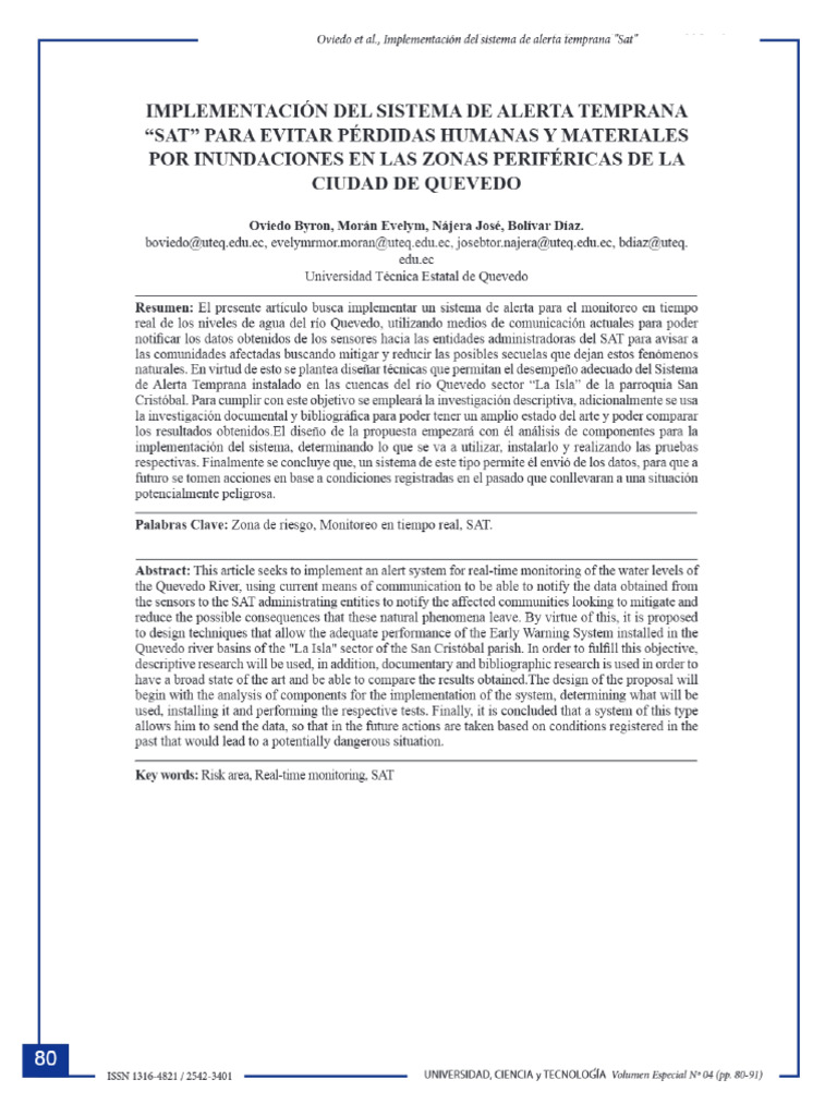 Implementación Del Sistema de Alerta Temprana "Sat" para Evitar Pérdidas Humanas y Materiales ...