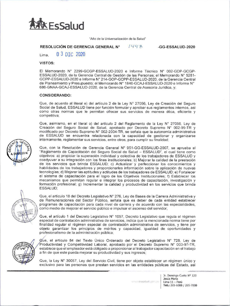 Resol. #1448-GG-2020 Reglamento de Capacitación - Directiva 20 - 03.12.2020 | PDF