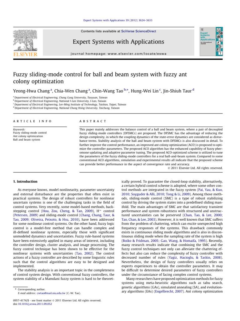 (2012) Fuzzy Sliding-Mode Control For Ball and Beam System With Fuzzy Ant Colony Optimization ...
