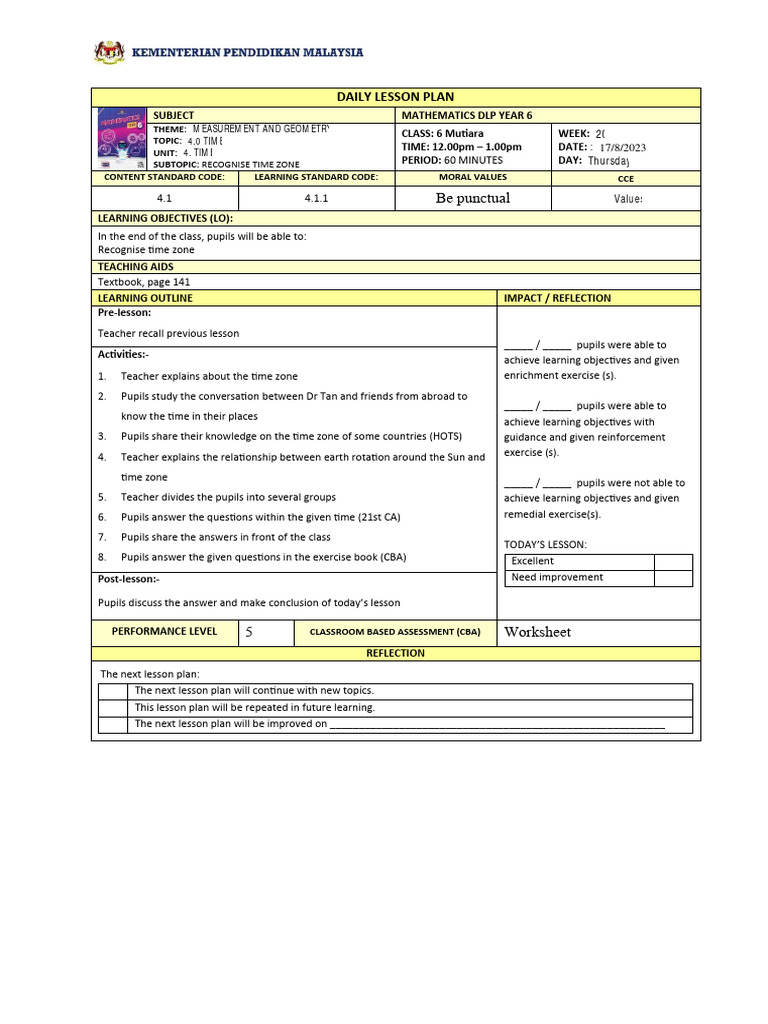 MT DLP Y6 TS25 (Topic 4) | Download Free PDF | Lesson Plan | Teachers