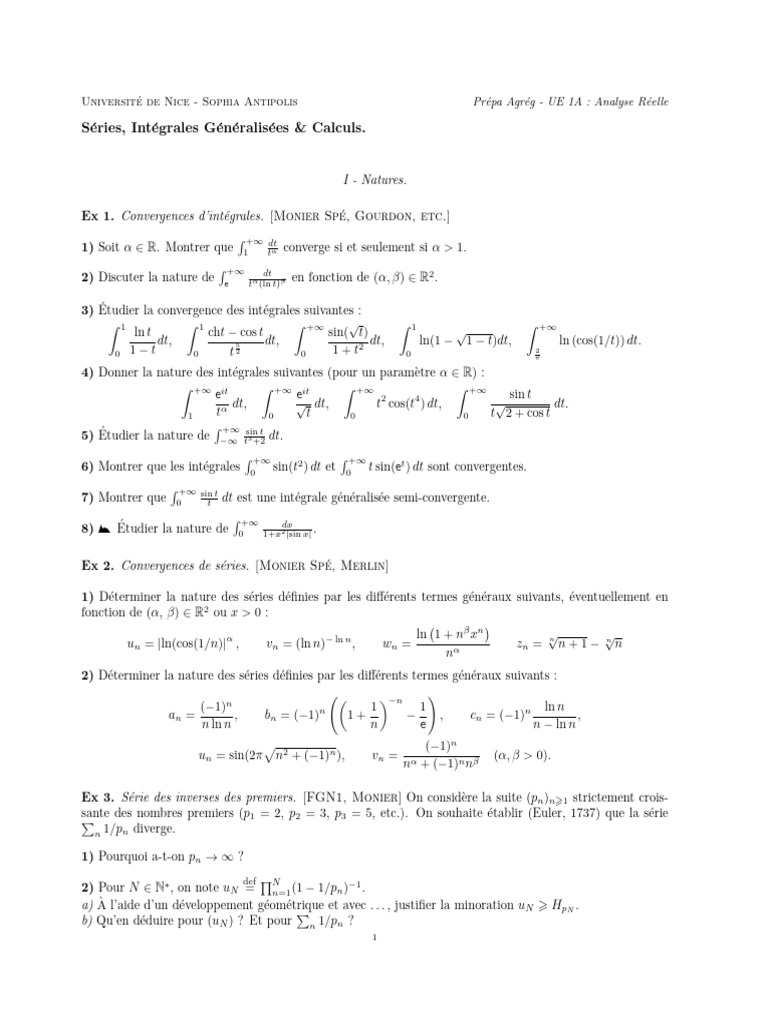 Convergence des Intégrales et Séries | PDF | Limite (mathématiques ...