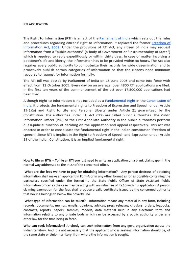 Rti Application | PDF | Government Information | Rights