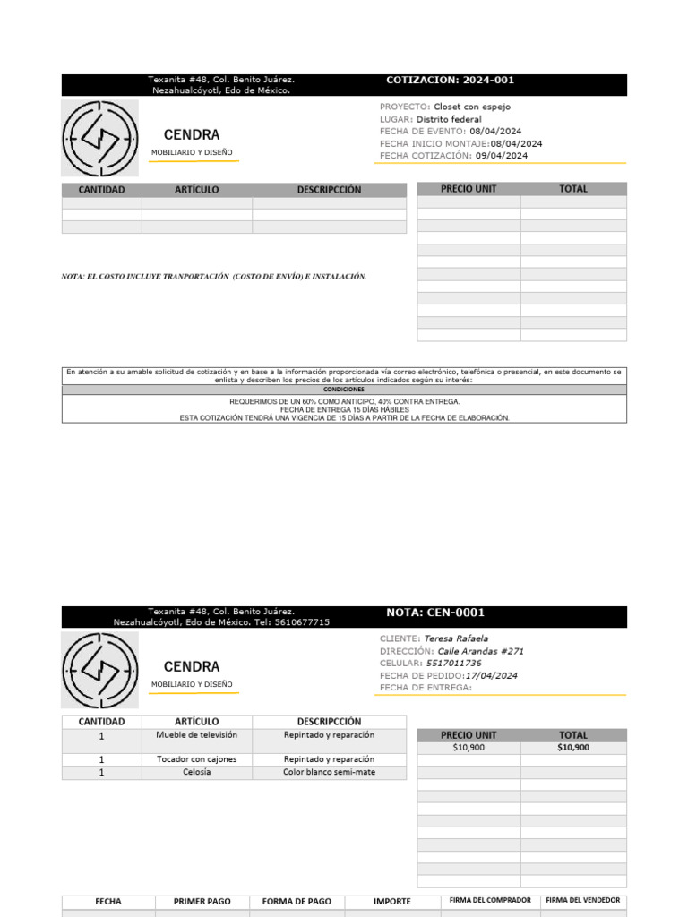 Cotización Mobiliario Color Cendra | PDF