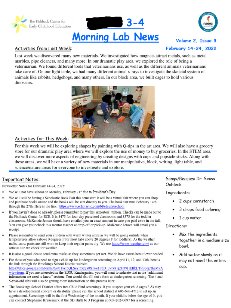 Early Childhood Newsletter | PDF | Reading Comprehension
