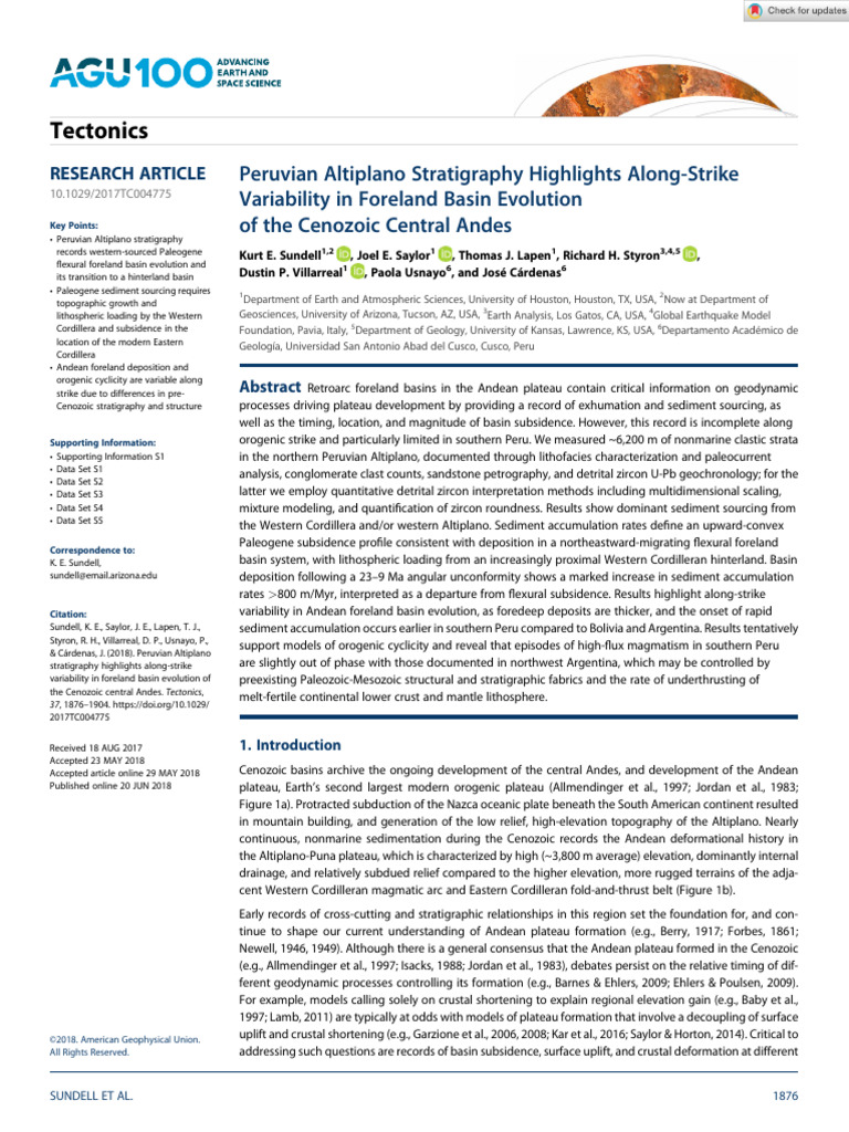 Tectonics-Peruvian Altiplano Stratigraphy | PDF | Andes | Clastic Rock
