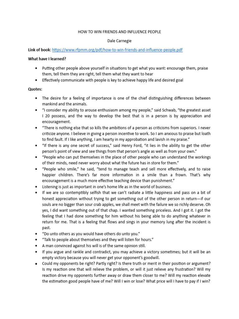 Winning Friends and Influencing People | PDF | Self-Improvement