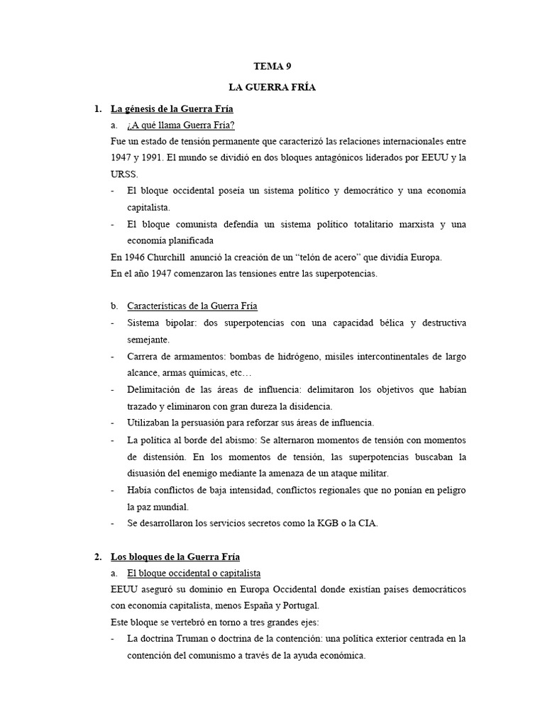 TEMA 9 - Resumen 4º | PDF | Guerra Fría | Unión Soviética