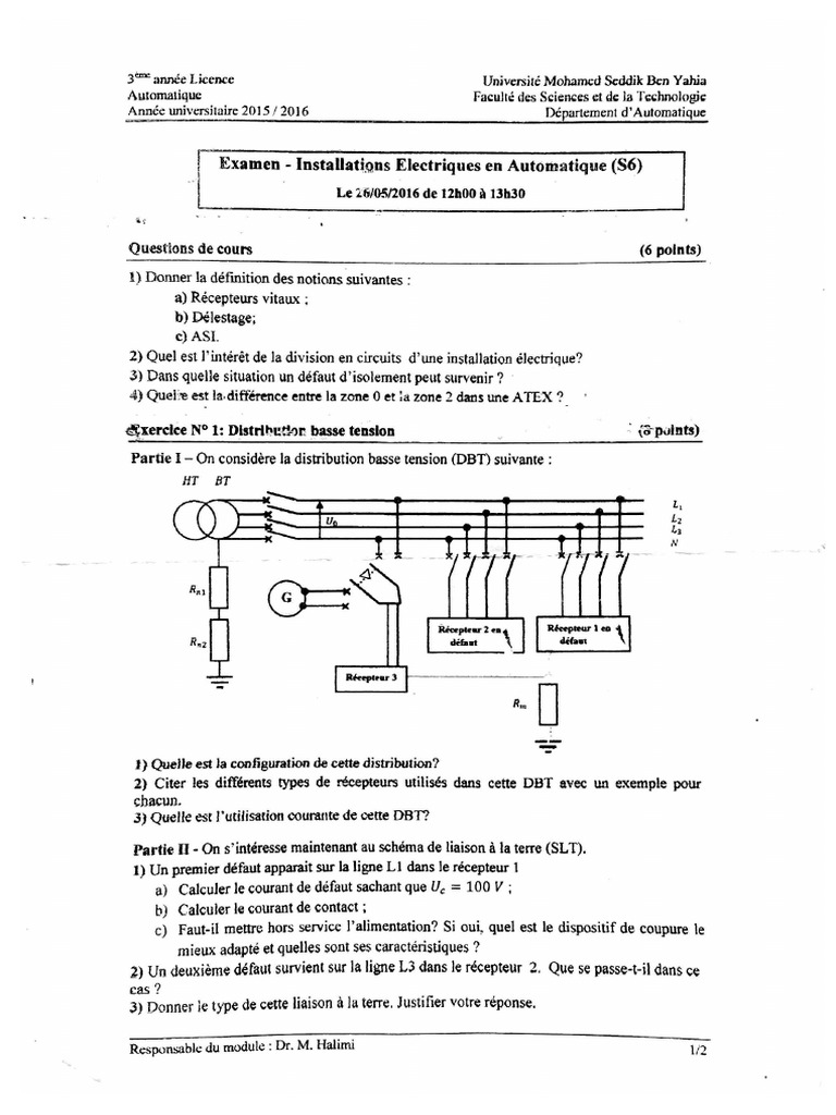 Examen1 Installation Électrique en Automatique | PDF