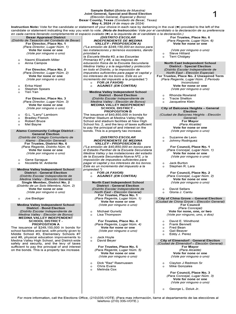 Boleta de Muestra Bexar 2024 | PDF | Gobernancia | Gobierno local