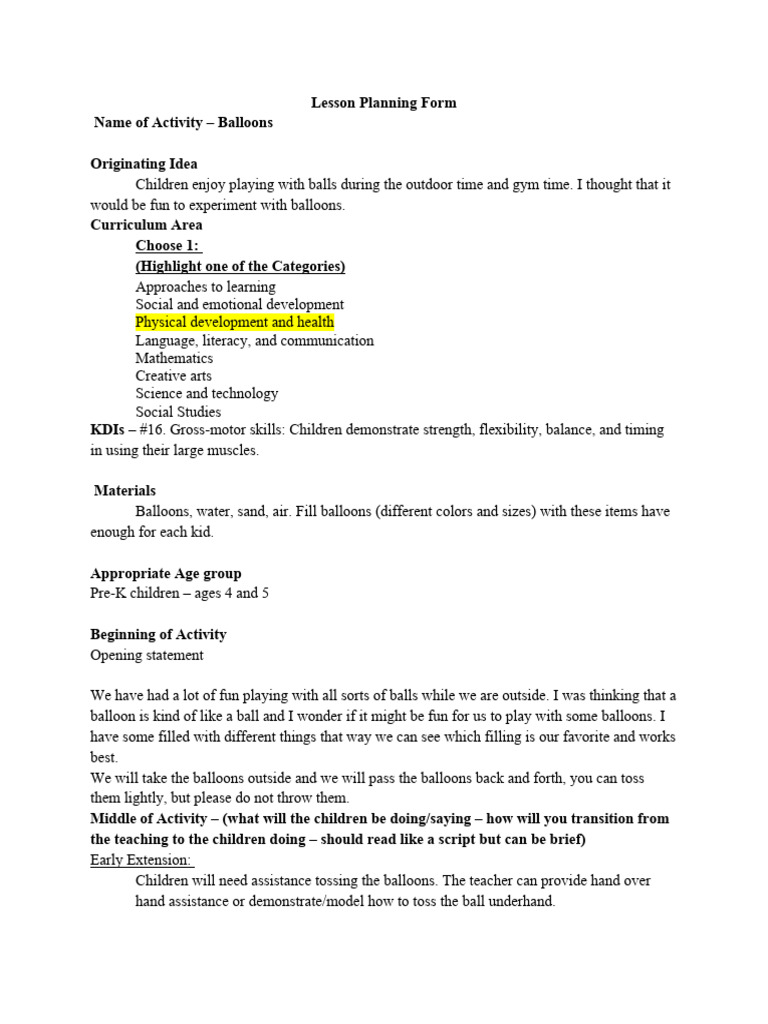 gross motor | PDF | Balloon | Learning
