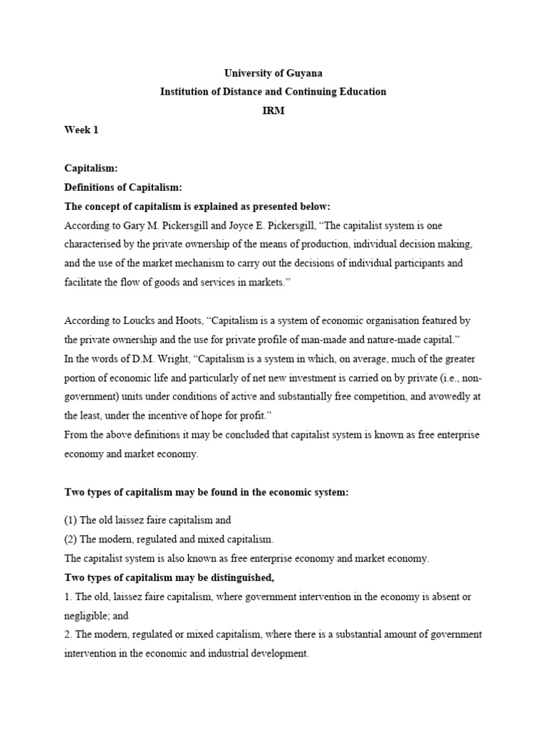 Irm Week 1 Pdf Capitalism Socialism