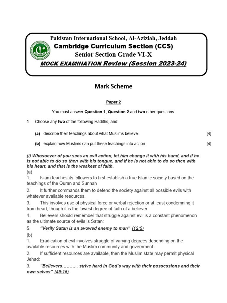 Mock 2024 Review MS p2 | PDF | Ali | Hadith