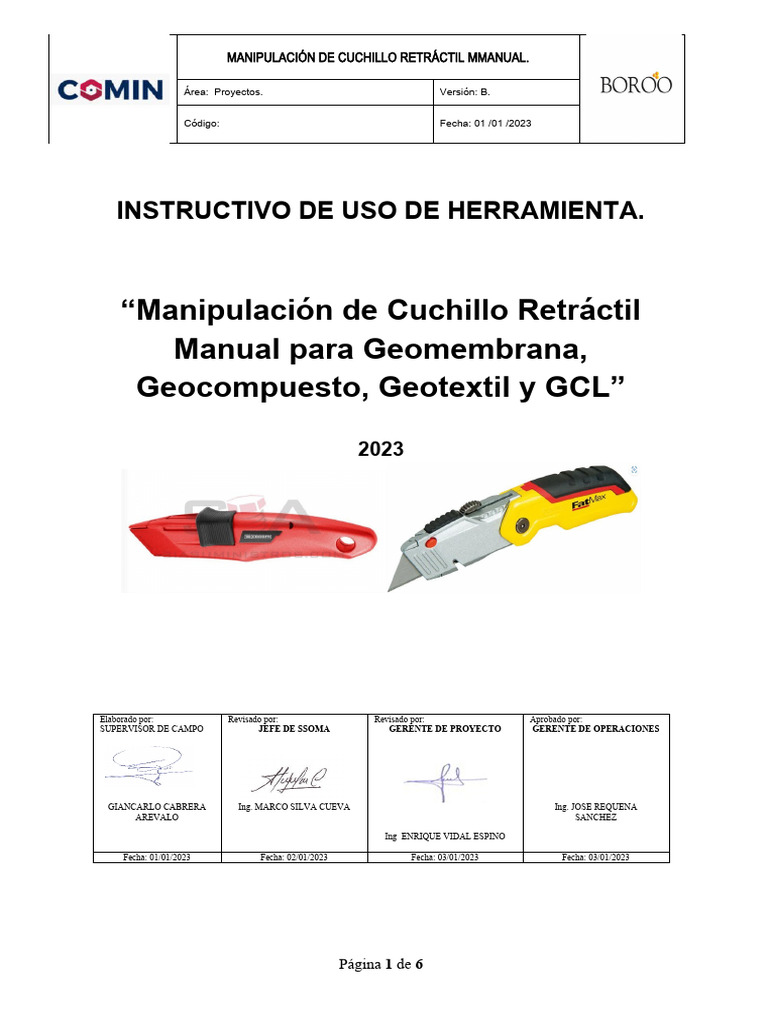 Intructivo de Manipulación de Cuchilla Retractil Manual Comin. 01 ...
