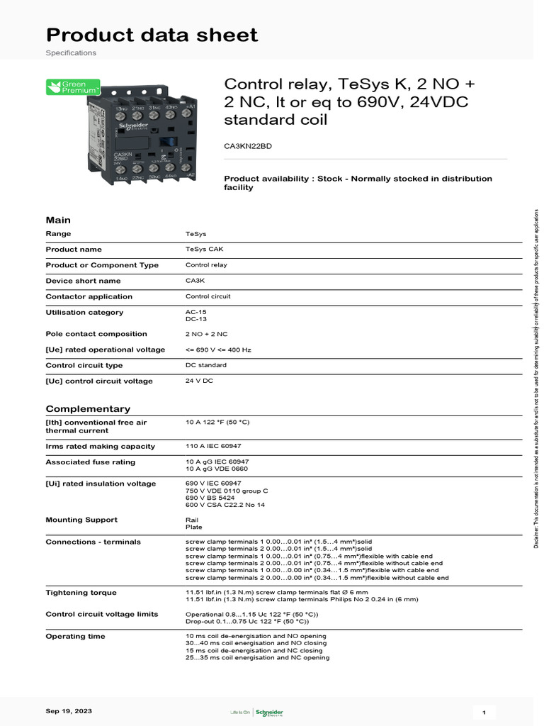 TeSys Deca - K and SK Control Relays - CA3KN22BD | PDF | Relay ...