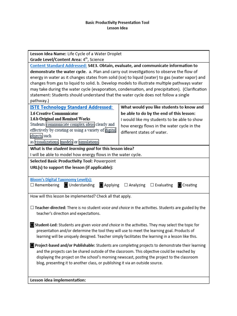 Bpts Basic Productivity Tools Lesson Idea | PDF | Water | Project Based Learning