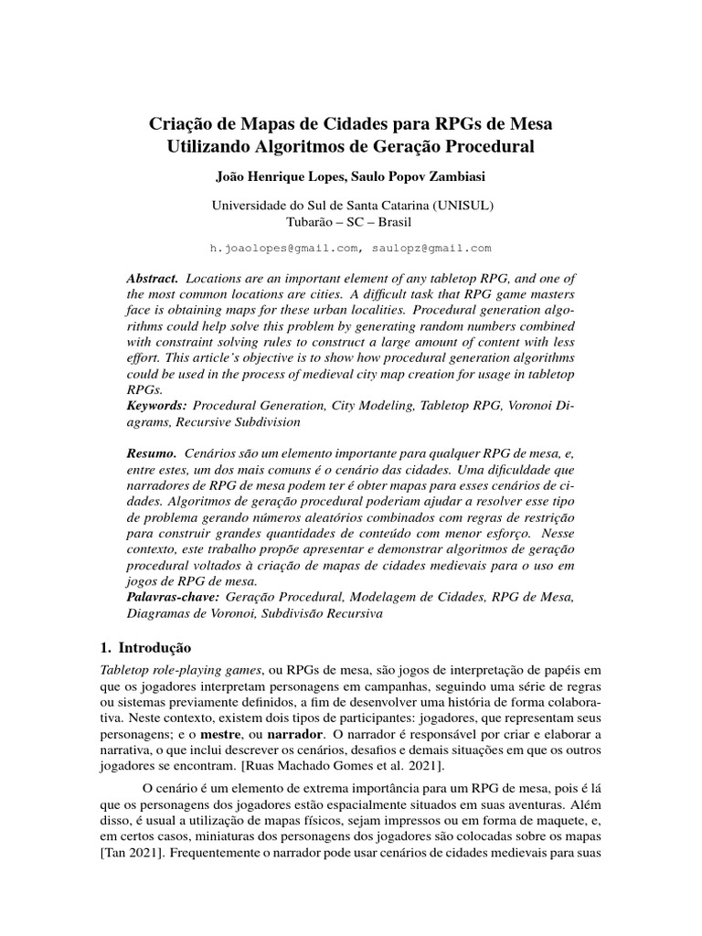 Criacao de Mapas de Cidade Para Rpgs de Mesa Utilizando Algoritmos de Geracao Procedural | PDF ...