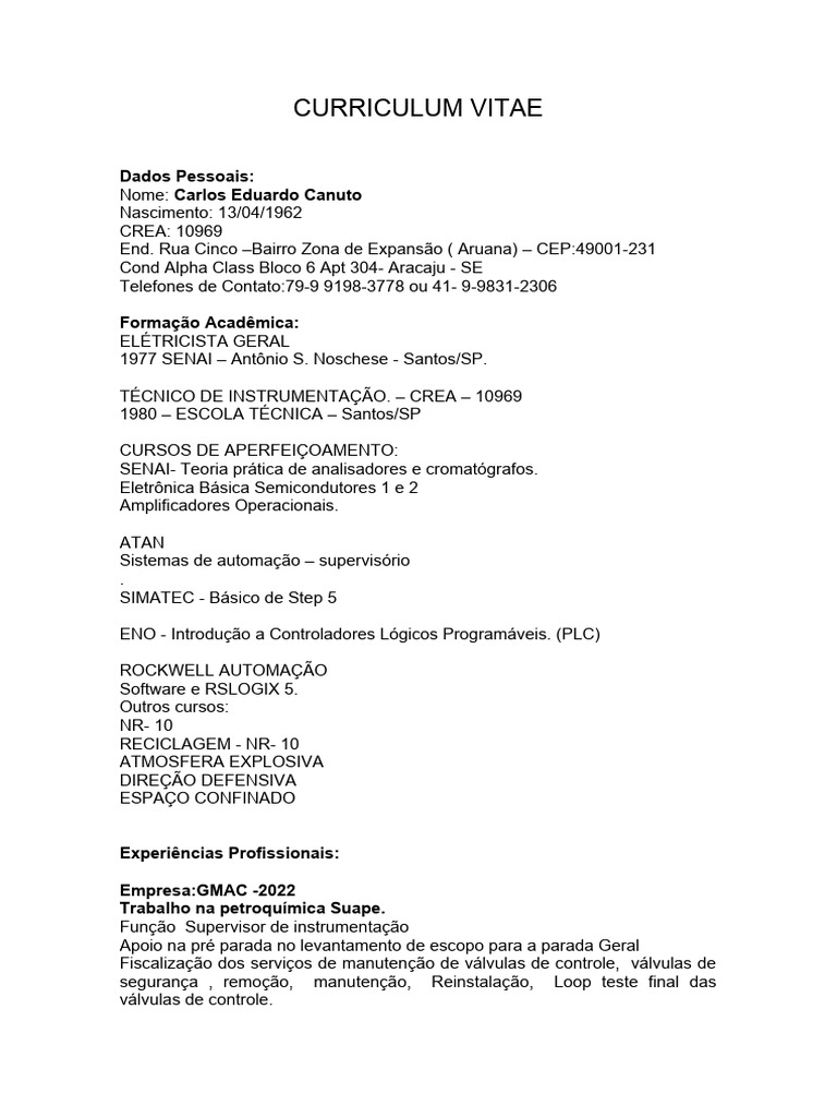 Carlos Eduardo Canuto 19.03.24 | PDF | Automação | Engenharia Elétrica