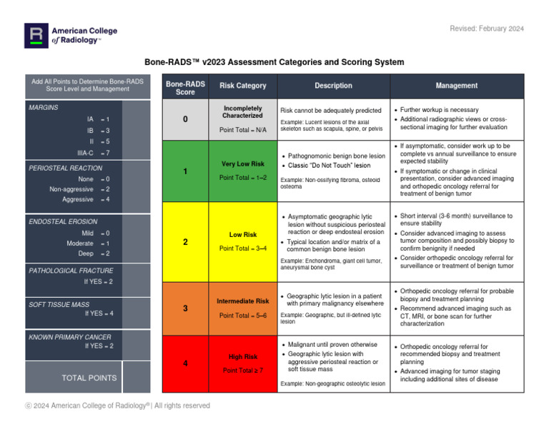 Bone-RADS v2023 Assessment Categories Table - Final | PDF | Biopsy ...