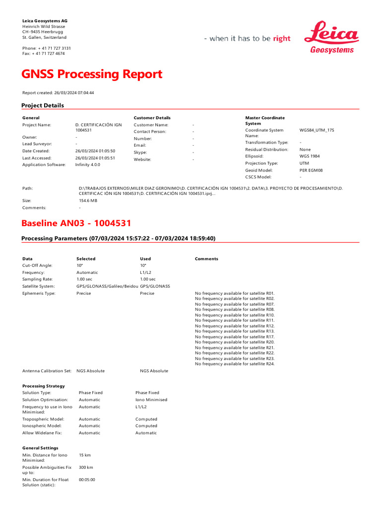 GNSS Processing Report: Baseline AN03 - 1004531 | PDF | Geographical Technology | Geodesy