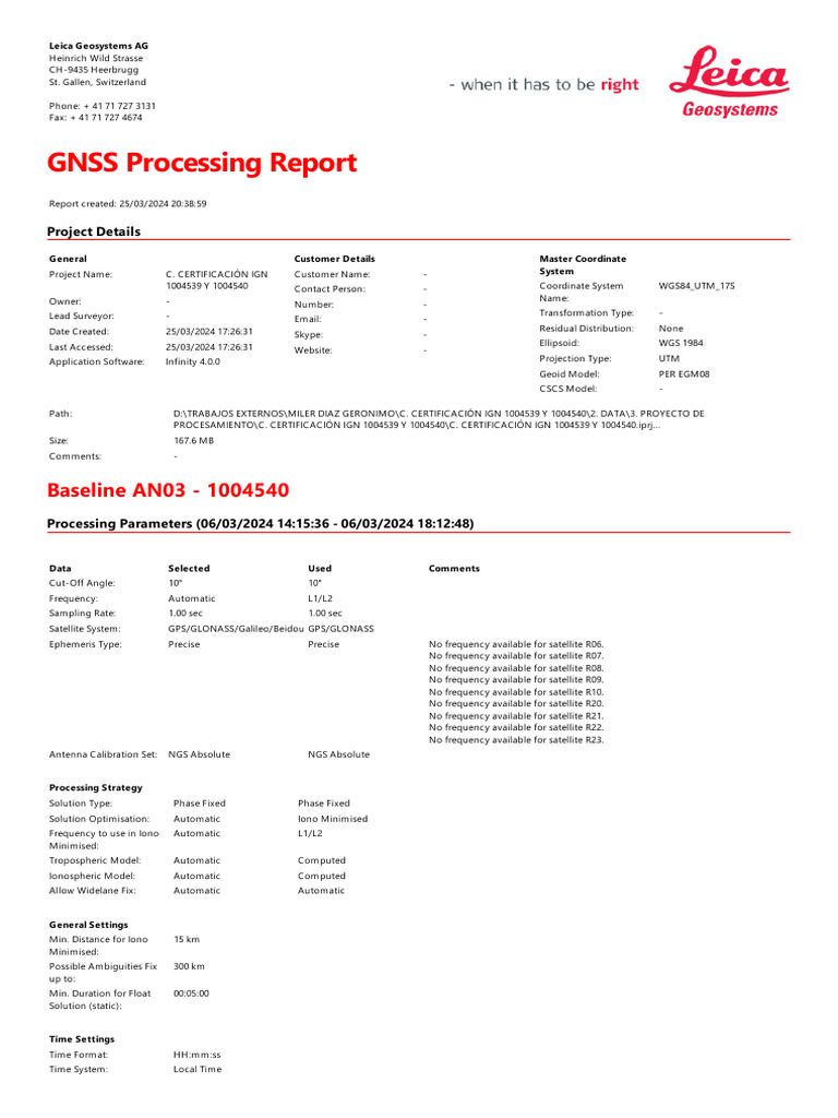 GNSS Processing Report: Baseline AN03 - 1004540 | PDF | Geodesy | Navigation