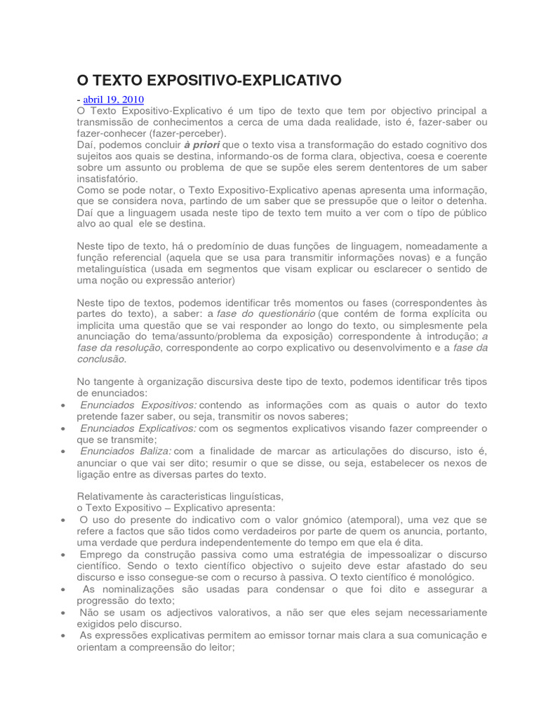 O TEXTO EXPOSITIVO | PDF | Conhecimento | Discurso