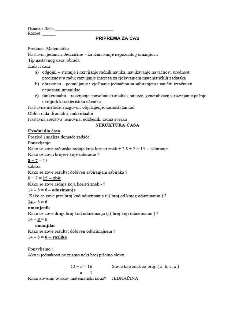 Jednačine Nepoznat Umanjenik | PDF