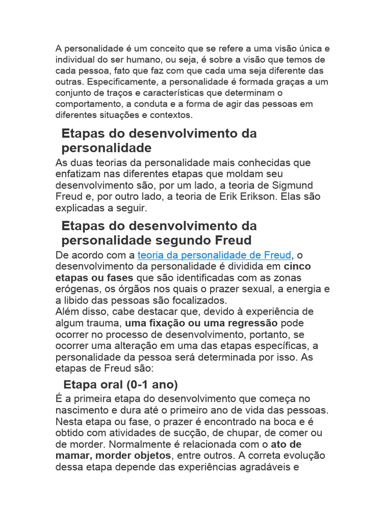 Desenvolvimento da Personalidade Humana | PDF | Autoestima | Complexo ...