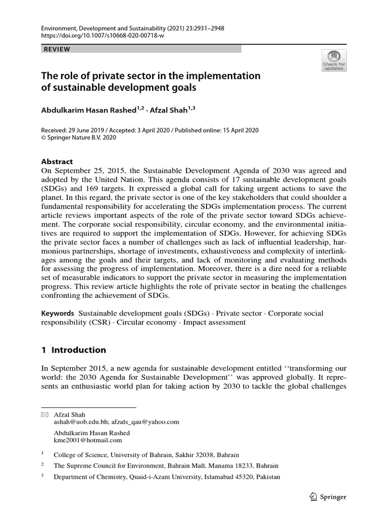 Private Sector's Role in SDG Implementation | PDF | Sustainability ...