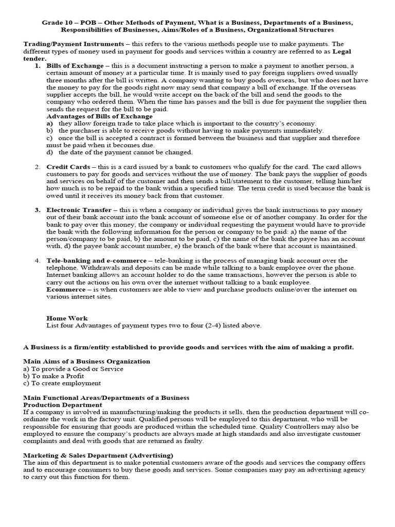 POB - Lesson 3 - What is a Business | PDF | Payments | Banks