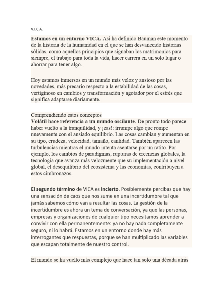 Estamos en Un Entorno VICA.: V.I.C.A | PDF | Conocimiento | Liderazgo