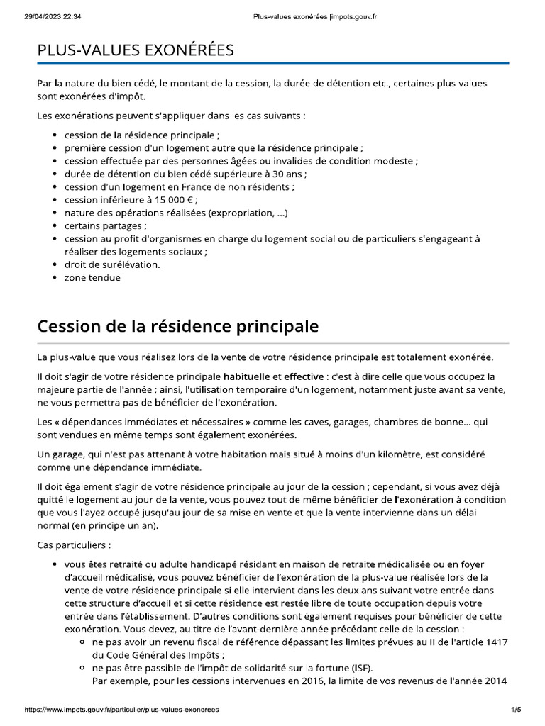 Plus Values Exonérées Impôt - Gouv 2018 | PDF