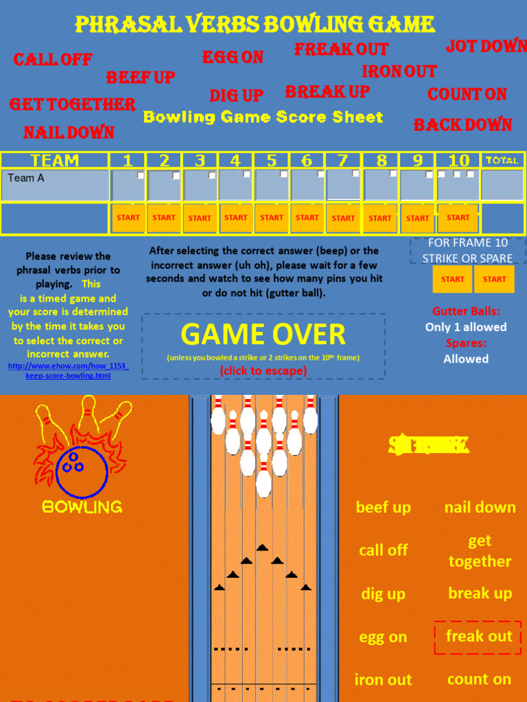 Phrasal Verbs PPT Solo Bowling Game Fun Activities Games Games Reading ...