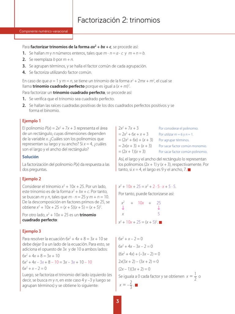 Factorizacion 2 Id NR MdM10m3 | Descargar gratis PDF | Factorización | Matemáticas