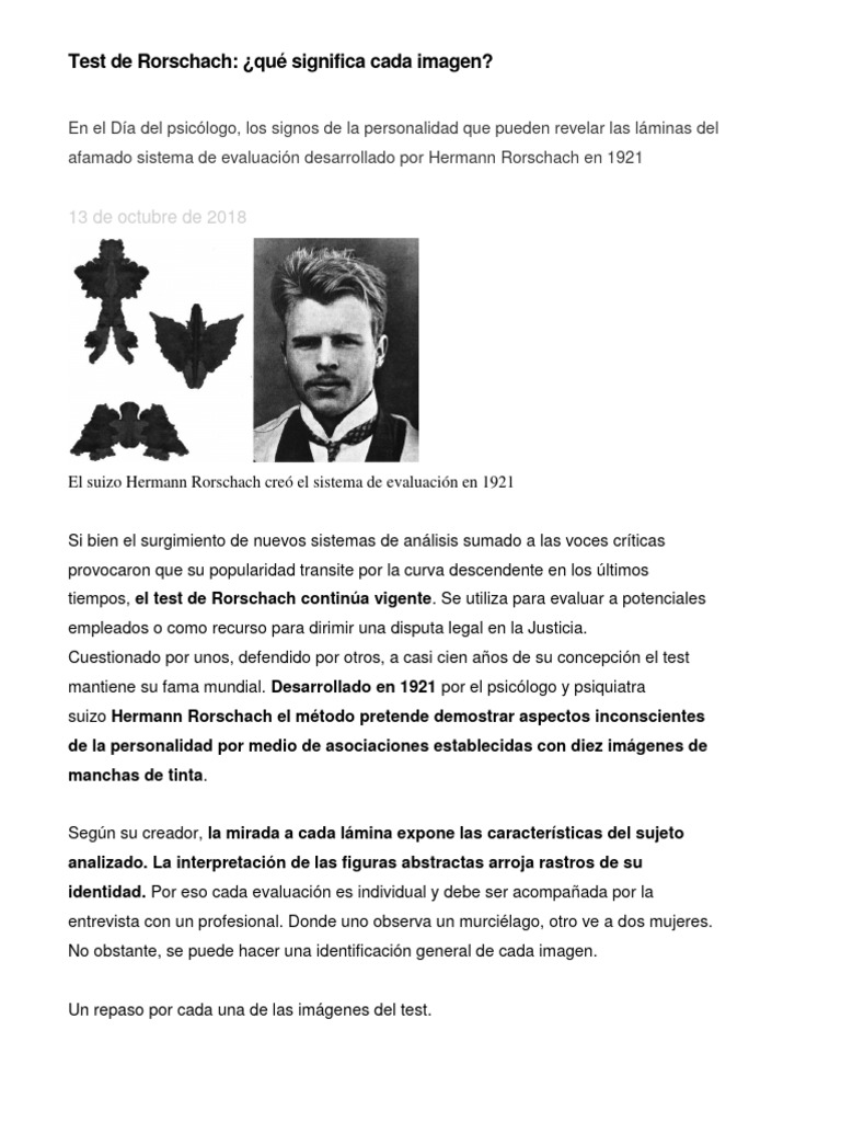 Test de Rorschach | PDF | Conceptos psicologicos | Ciencias del ...