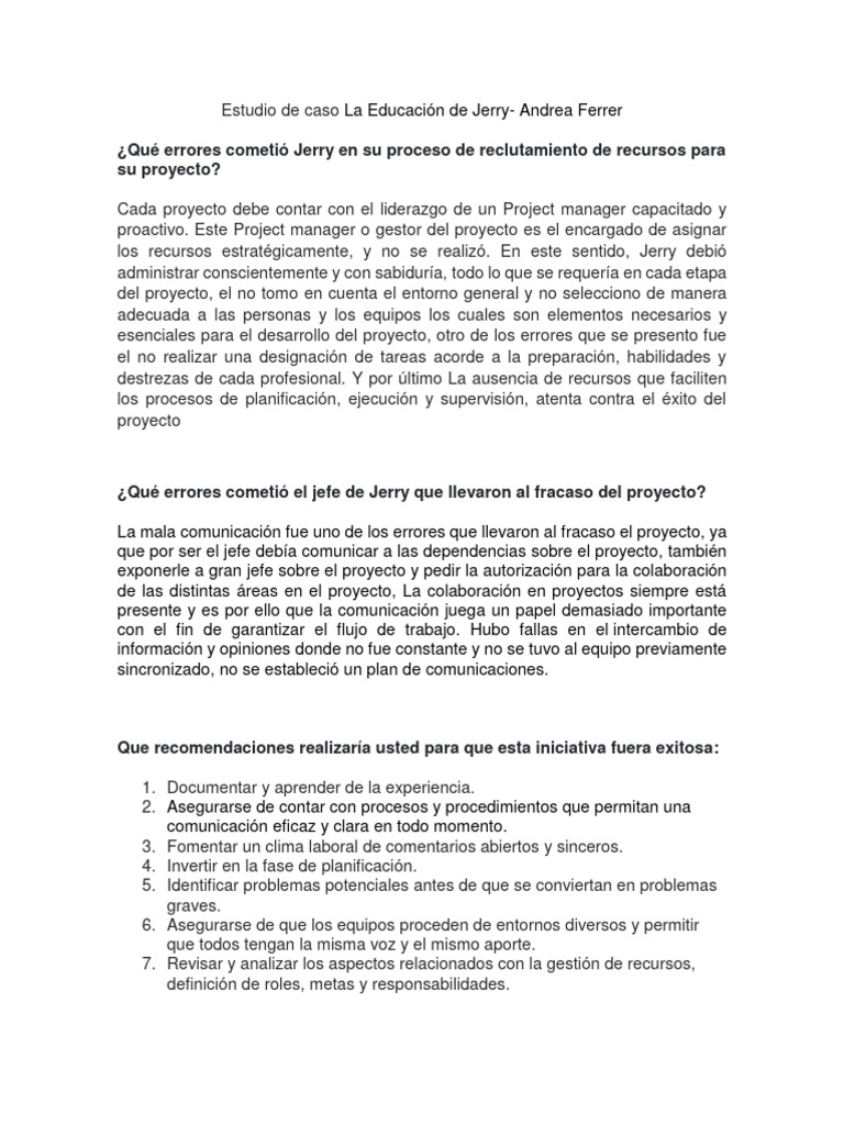 Estudio de Caso La Educación de Jerry | PDF