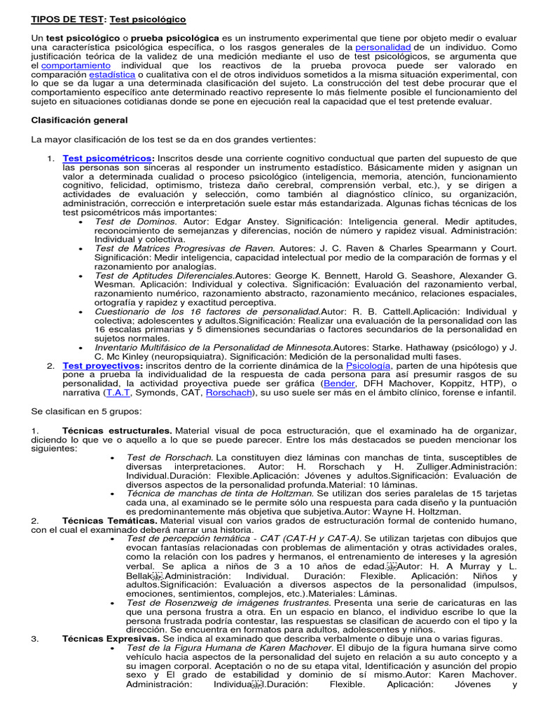 Tipos de Test Psicológico-2 | PDF | Pruebas psicologicas | Inteligencia