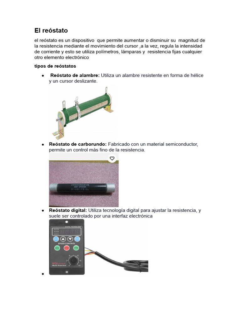 El Reóstato: Tipos de Reóstatos | PDF | Corriente eléctrica | Electrónica