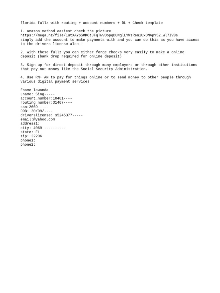 Florida Fullz With Routing + Accoun | PDF