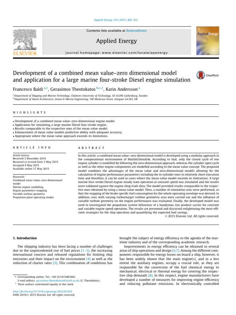 Marine Diesel Engine Simulation Model | PDF | Engines | Gases