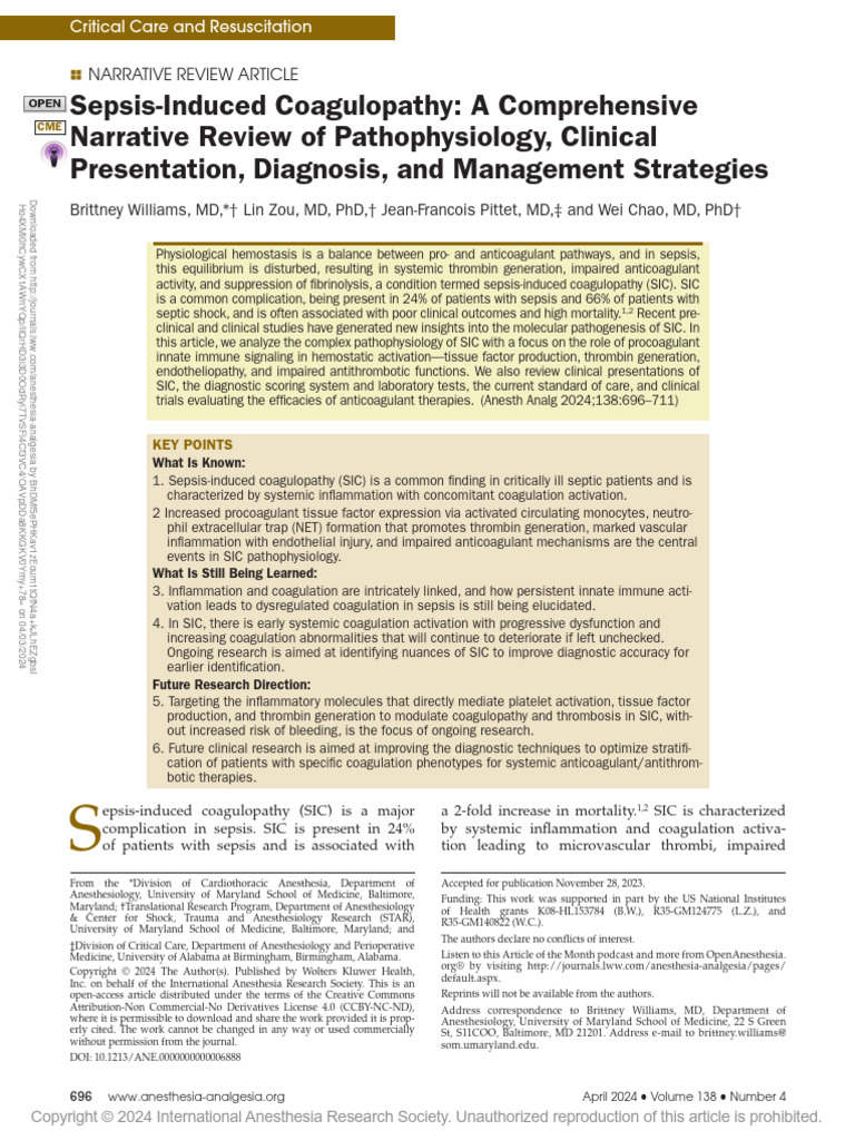 Sepsis-Induced Coagulopathy Overview | PDF | Coagulation | Toll Like ...