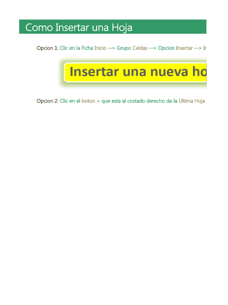 Instrucciones Excel: Insertar y Formatear Hojas | PDF