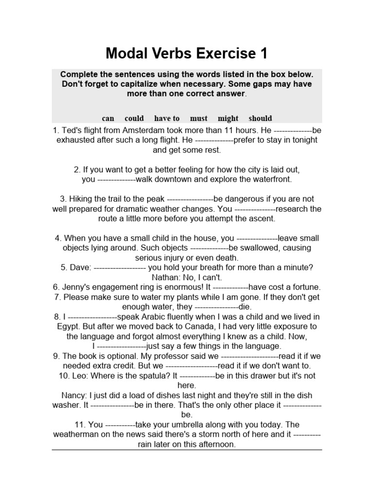 Modal Verbs Exercises English Page | PDF